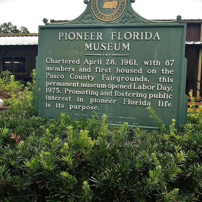 The museum's historical marker reveals its mission: preserving Florida's pioneer spirit since 1961, when the state was already changing rapidly.