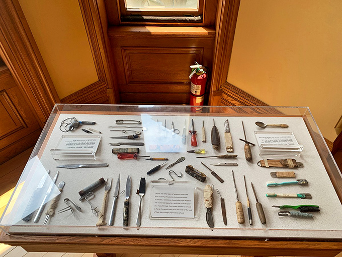 Prison ingenuity at its most dangerous—a display of improvised weapons shows how desperation breeds deadly creativity behind bars.