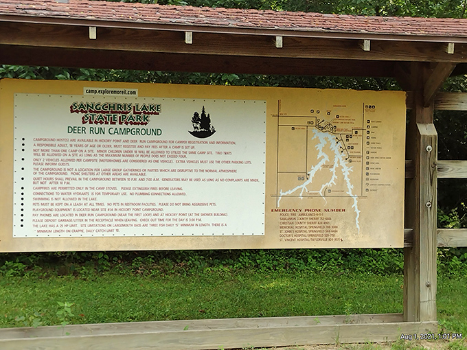 The park map &ndash; because even in nature's playground, nobody wants to accidentally hike to the next county looking for bathrooms.