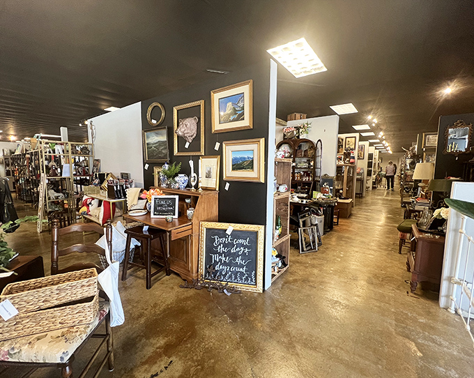 Booths arranged like neighborhoods in a village of vintage, each with its own personality and treasures waiting to be discovered.