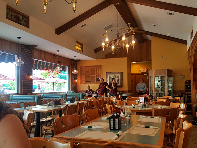 High ceilings, wooden beams, and that perfect buzz of conversation &ndash; Lake-Aire's dining room feels like the community's living room, just with better breakfast.