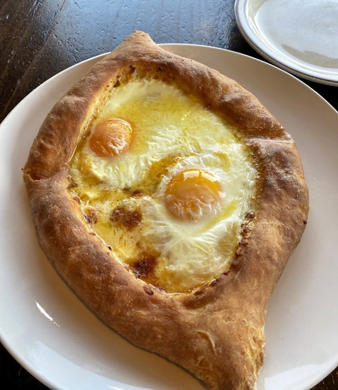 The Adjaruli khachapuri&mdash;a boat-shaped bread filled with cheese and topped with eggs that's worth the drive to Loganton alone.