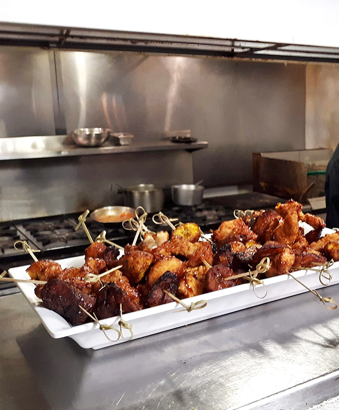 These skewered morsels of caramelized goodness await their grand entrance to the dining room. Kitchen artistry that translates directly to plate-clearing satisfaction.
