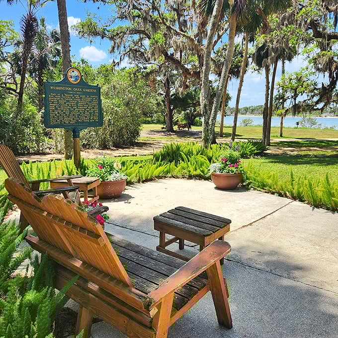 The ultimate outdoor living room: These Adirondack chairs beside the water prove that sometimes the best entertainment is simply watching nature unfold.