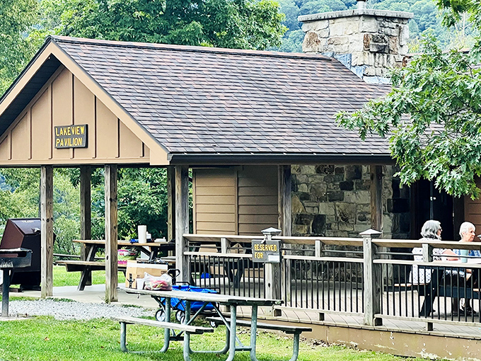 Lakeview Pavilion lives up to its name, offering shelter with a view that beats any five-star restaurant's "garden seating" by a country mile.