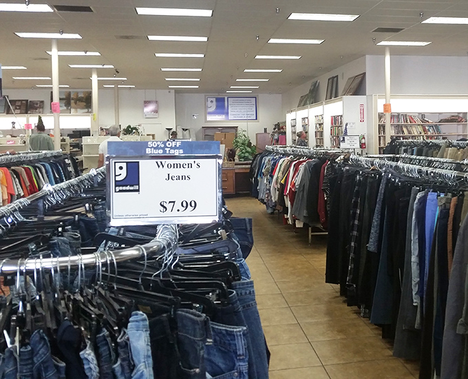 Denim as far as the eye can see. In the kingdom of secondhand, jeans are currency, and at $7.99, you're practically stealing the blue gold.