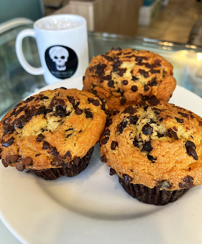 Chocolate chip muffins so packed with chips, they're practically staging a delicious rebellion against the concept of "breakfast pastry."