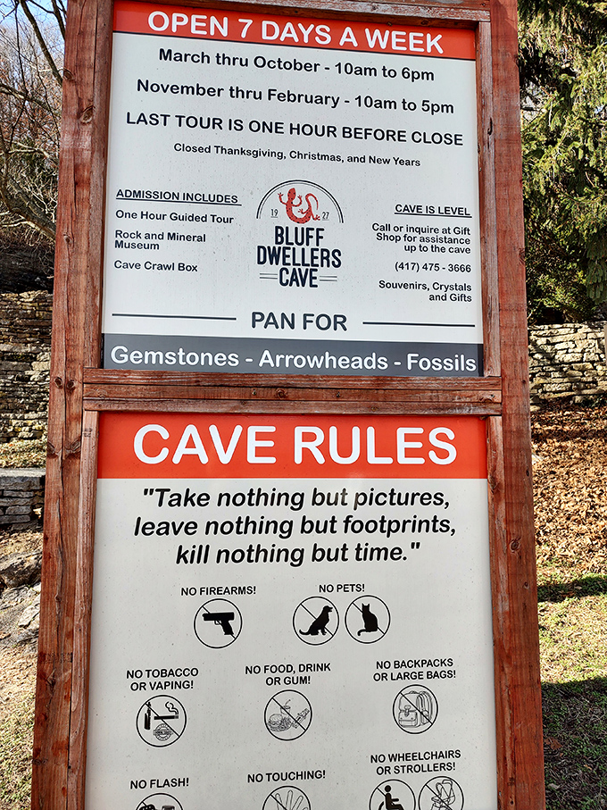 Open seven days a week because Mother Nature never takes a day off. The sign that promises adventure awaits just beyond.