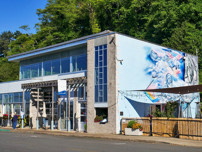 The exterior mural wraps the building in oceanic dreams, a fitting introduction to the seafood paradise waiting inside.