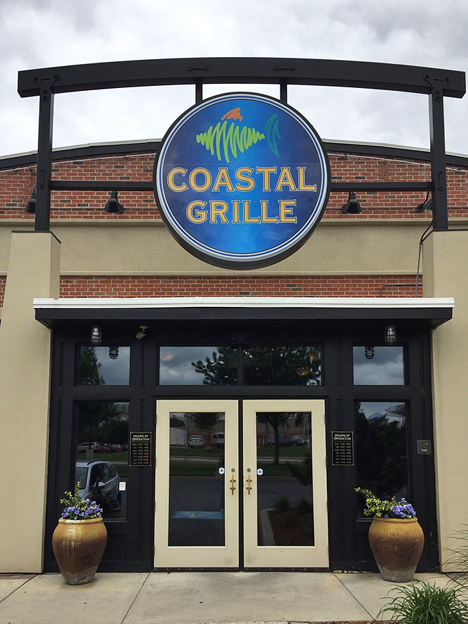Rain or shine, that iconic blue sign promises coastal delights await inside. The entrance says "vacation vibes" even on the grayest Pennsylvania day. 