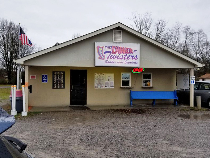 Even on gray days, Twisters' cheerful exterior and welcoming bench invite you to step inside and trade the weather for warmth and comfort food.