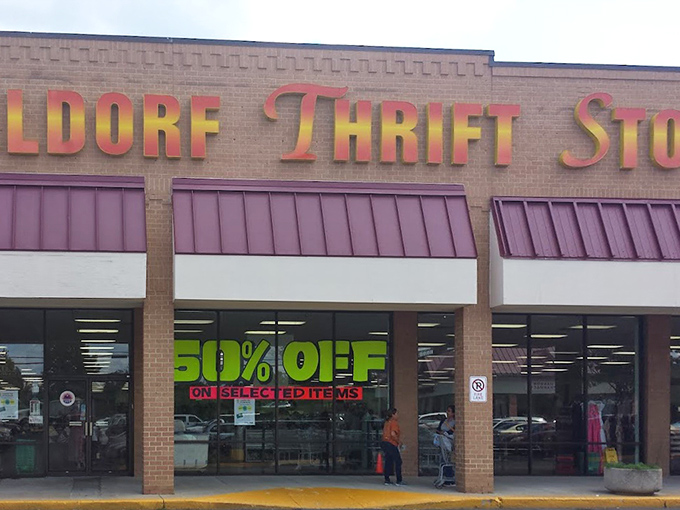 The storefront announces its bargains with unmistakable enthusiasm. That 50% off sign is practically shouting "Get in here now!"