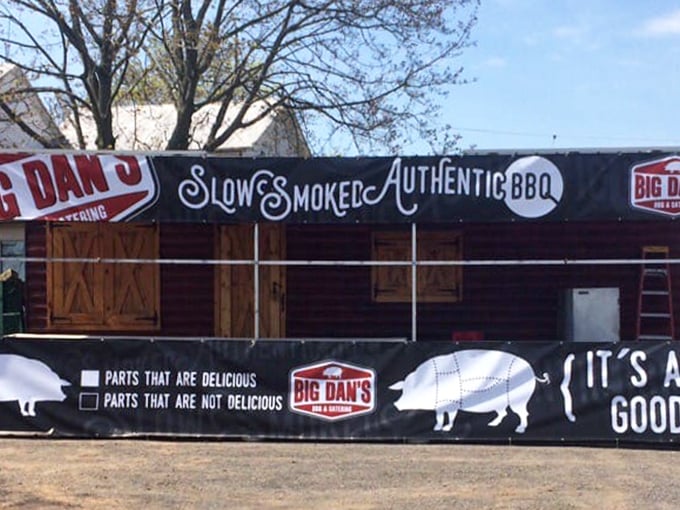 The exterior proudly announces what awaits inside with a cheeky pig diagram that answers the eternal question: which parts are delicious? (Spoiler: all of them).