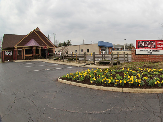 Spring daffodils welcome visitors to this unassuming barbecue haven. The flowers are pretty, but the smoke scent wafting from inside is the real attraction.