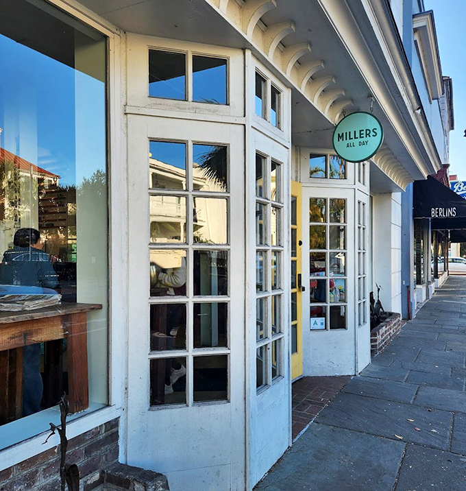 The restaurant's classic façade blends seamlessly into Charleston's historic streetscape—a modern culinary gem in a setting straight from a Southern postcard.