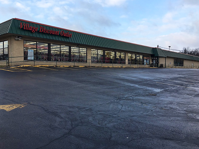 On quiet mornings, this parking lot transforms into a staging area for treasure hunters preparing for retail adventure.