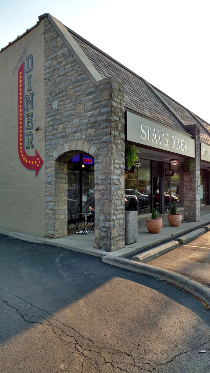 Stone accents and thoughtful landscaping show this isn't just another strip mall diner but a destination worth seeking.