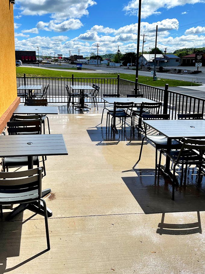 The outdoor patio offers al fresco dining with views of Gallipolis&mdash;perfect for enjoying those legendary burritos under Ohio's occasionally cooperative skies.