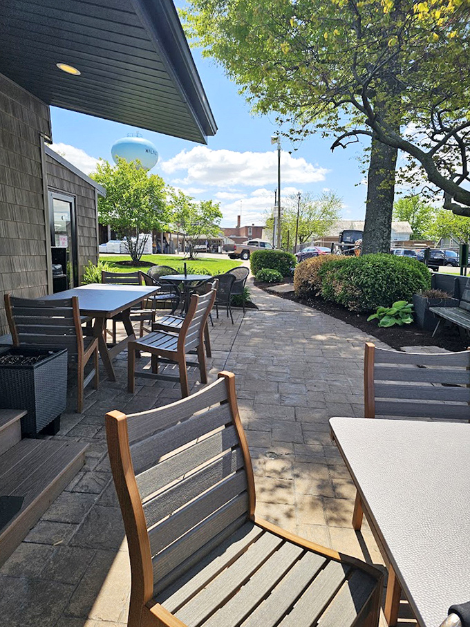 The outdoor seating area &ndash; where fresh air somehow makes everything taste better and time slows down just enough to savor every bite.