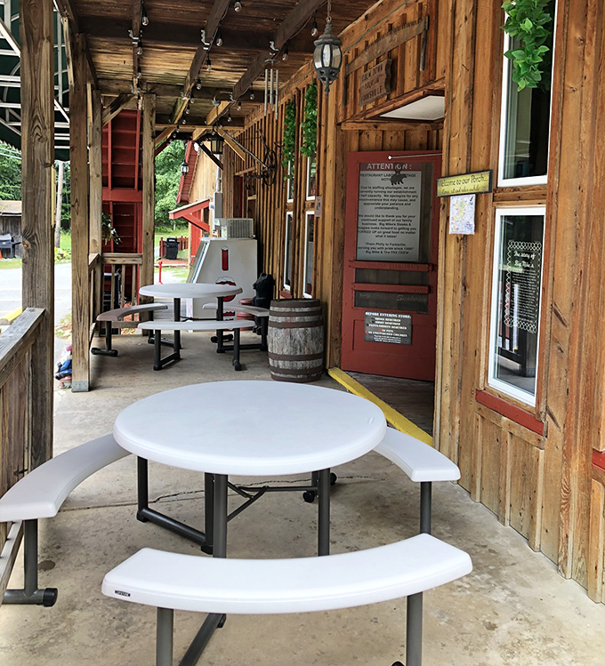 The outdoor seating area offers mountain air with your meal &ndash; because cheesesteaks taste even better when enjoyed in nature's dining room.