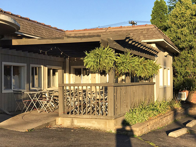 The outdoor patio where summer brunches become core memories. Those hanging plants are just showing off at this point.