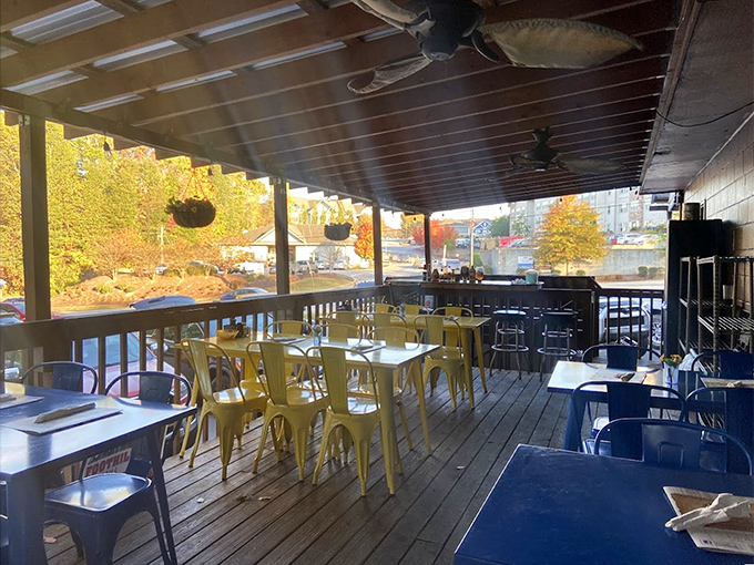 Outdoor seating for those who like their coffee with a side of fresh mountain air and people-watching.