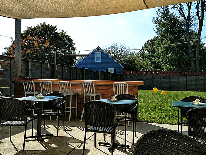 The actual backyard at The Backyard&mdash;outdoor seating that makes Delaware weather, whatever it happens to be, feel like the perfect dining climate.