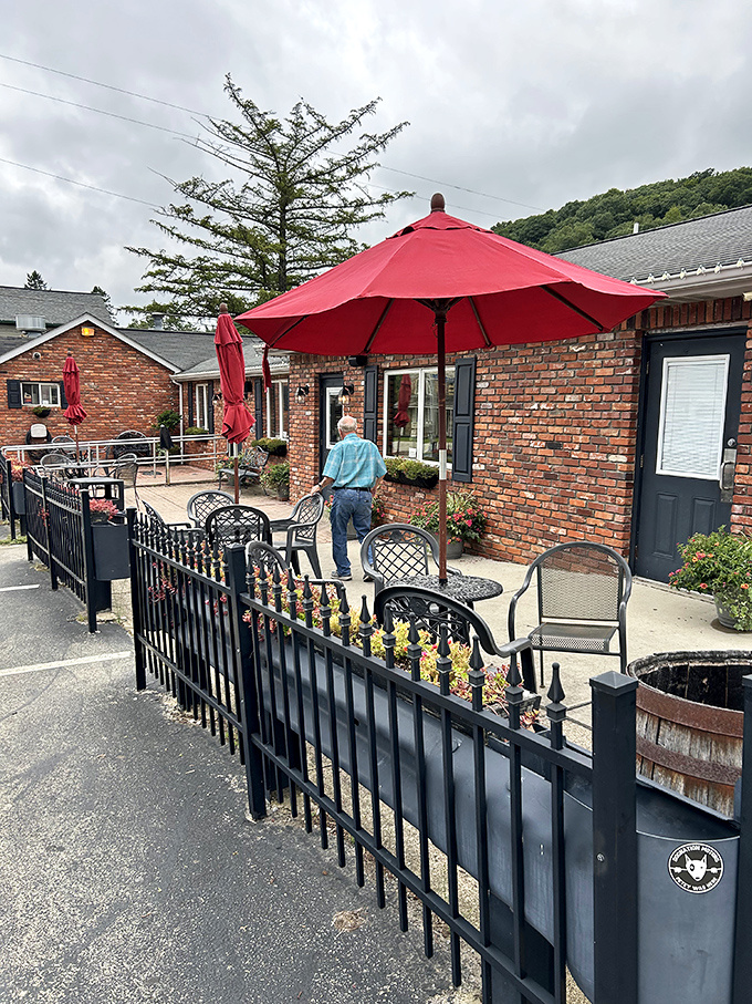The outdoor patio—where pie enthusiasts can contemplate life's big questions, like "Should I have ordered two slices instead of one?"