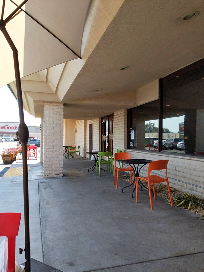 Outdoor seating for those perfect California days when even being inside feels like a waste. The colorful chairs add just enough whimsy.