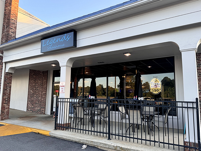 The outdoor seating area offers a more casual vibe for those perfect South Carolina evenings when dining al fresco just feels right.