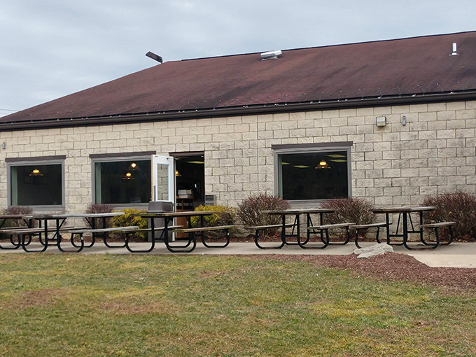 Picnic tables waiting for families to create memories over cones that drip faster than Pennsylvania summer conversations.