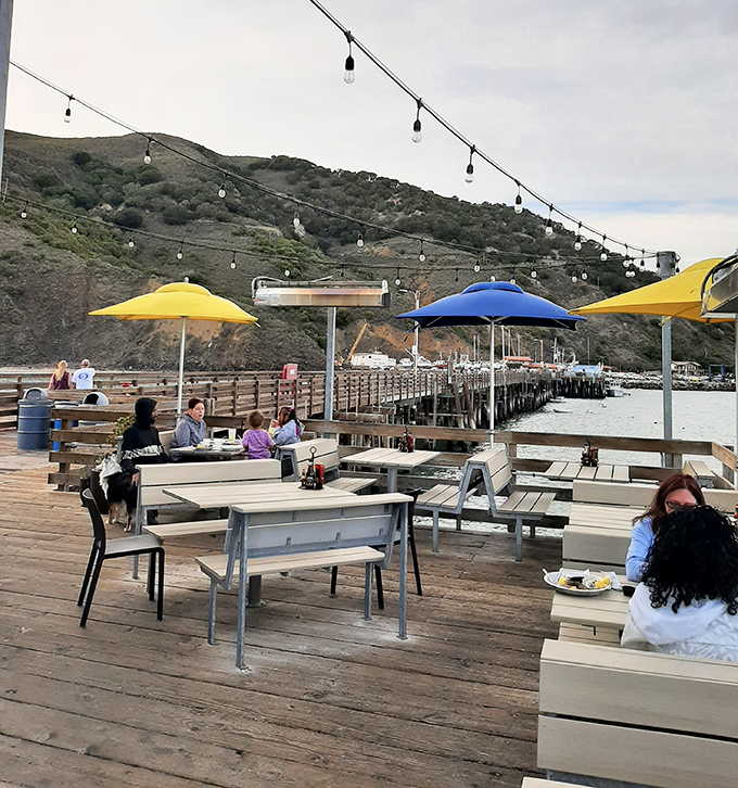 Outdoor dining where the soundtrack is provided by seagulls and waves, and every table feels like the captain's table.