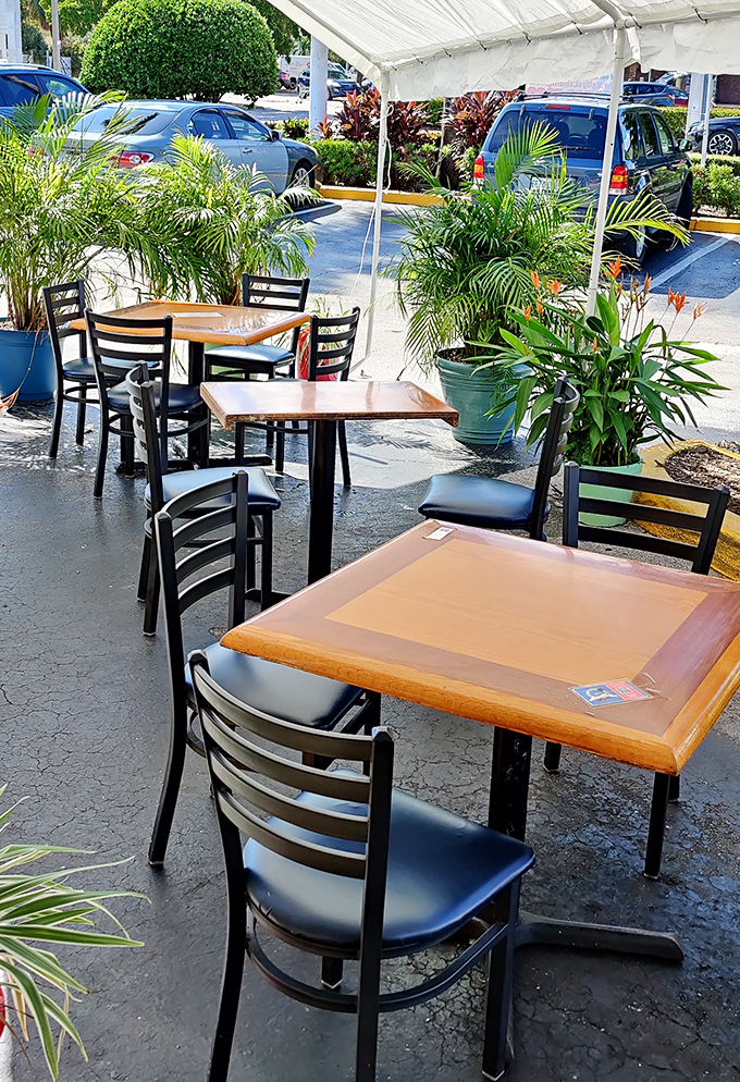 The outdoor seating area offers Florida sunshine with New England flavors. Best of both worlds, served with a side of people-watching.
