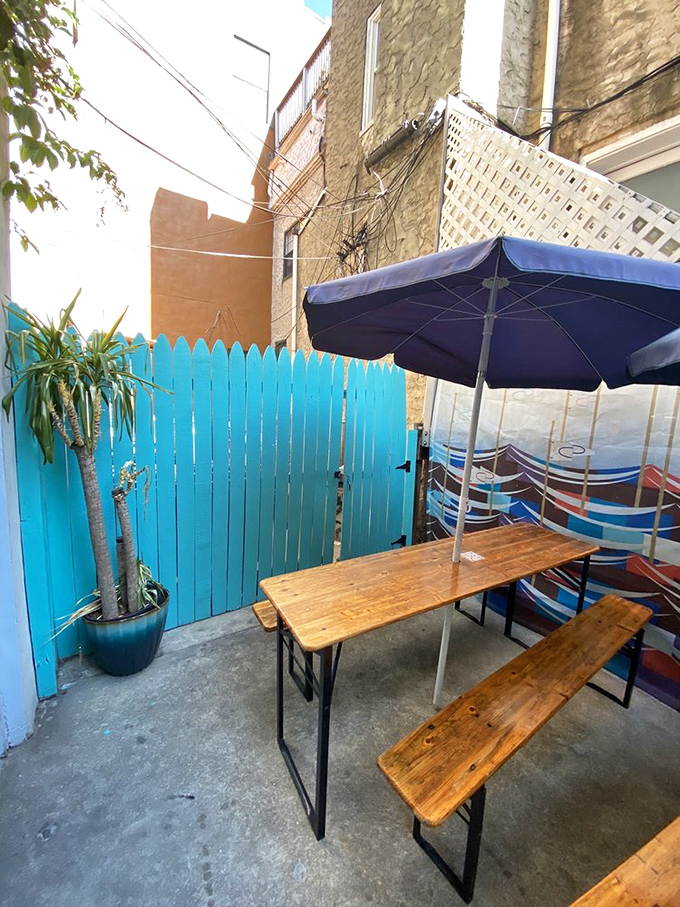 A charming backyard oasis where you can enjoy your sandwich al fresco and pretend calories don't count outdoors.