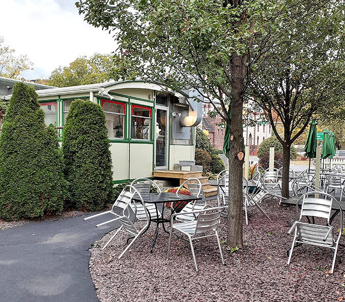 When Pennsylvania weather cooperates, the outdoor seating area offers fresh air with your fresh coffee&mdash;a perfect spot to plan your day exploring Wellsboro.