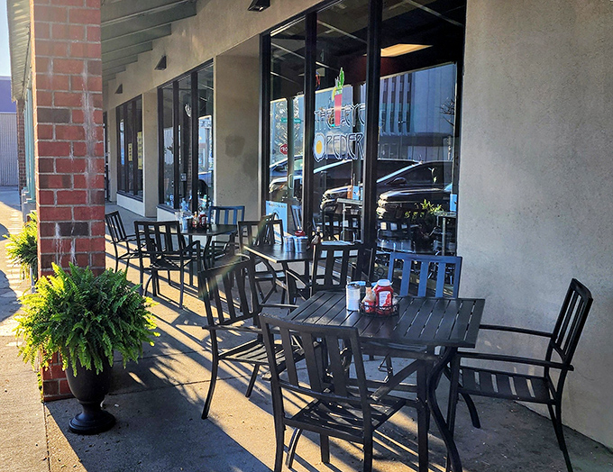 Outdoor seating for those who prefer their coffee with a side of fresh air&mdash;urban breakfast al fresco at its finest.