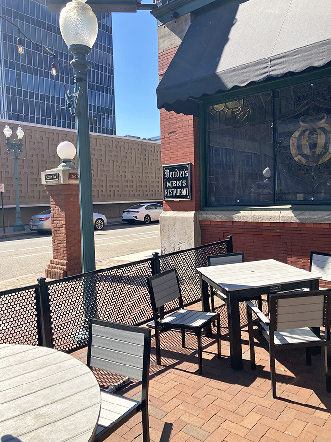 Even the outdoor seating area maintains Bender's unpretentious charm&mdash;a place to enjoy your meal while watching Canton go about its business.