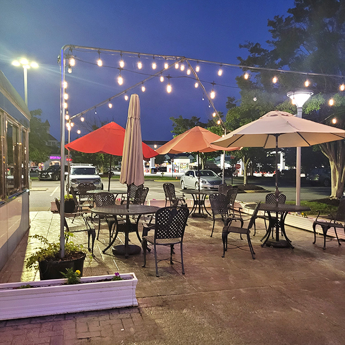 The outdoor patio, strung with twinkling lights, offers al fresco dining under Virginia skies&mdash;perfect for those summer evenings when time slows down. 