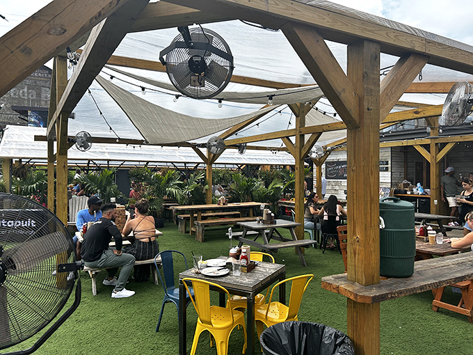 The covered outdoor space with fans ensures your barbecue enjoyment continues regardless of weather. Because nothing should come between you and good ribs.