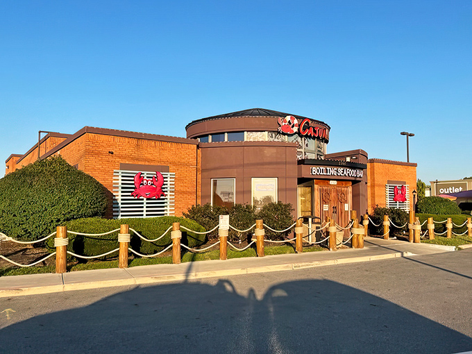 The restaurant's exterior in daylight reveals its distinctive architecture&mdash;a beacon for seafood lovers throughout central Ohio.