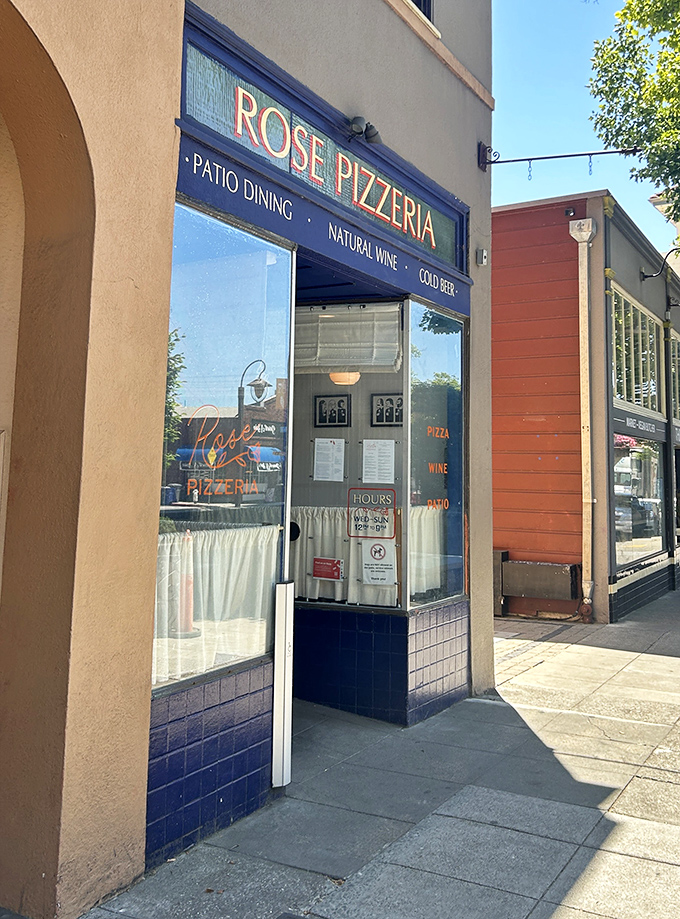 The entrance says "we're not trying too hard," which paradoxically means they're trying very hard indeed to get everything right.