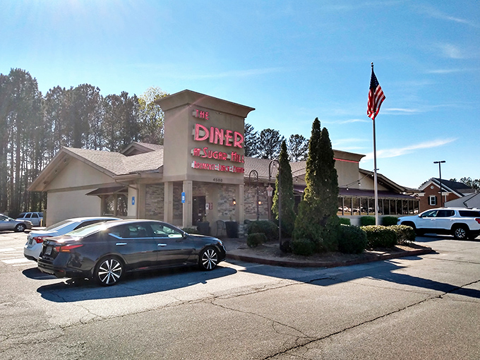 The Diner at Sugar Hill announces itself with vintage-style signage and classic American charm. Not just a restaurant&mdash;a landmark for hungry travelers.