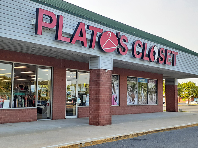 The exterior view that launched a thousand wardrobe refreshes, standing proudly in its strip mall kingdom of second chances.