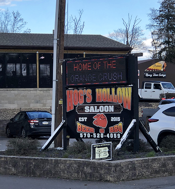 The sign that's guided hungry travelers to happiness since 2015. "Home of the Orange Crush" isn't just a slogan—it's a promise.