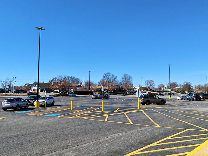 Ample parking means your treasure-hunting expedition starts stress-free. The blue sky seems to promise good fortune inside.