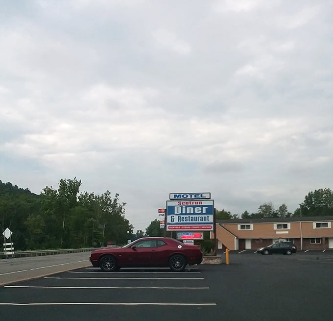Even the parking lot has that "pull over, you've found the place" quality. The surrounding Pocono greenery is just a bonus.