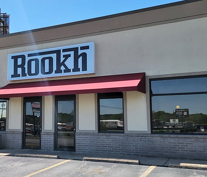 That bold ROOKH sign stands out against the Arkansas sky. A culinary landmark that's worth finding, no matter how far you've traveled.