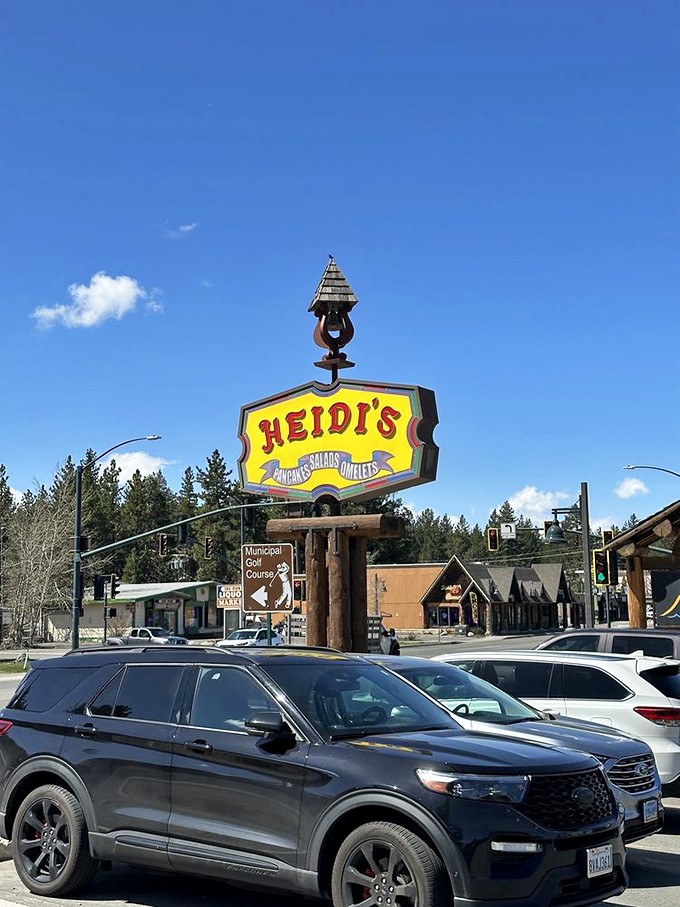 Even the sign knows it's special&mdash;proudly announcing "Pancakes-Steaks-Omelets" like a delicious haiku against that perfect Tahoe blue sky.