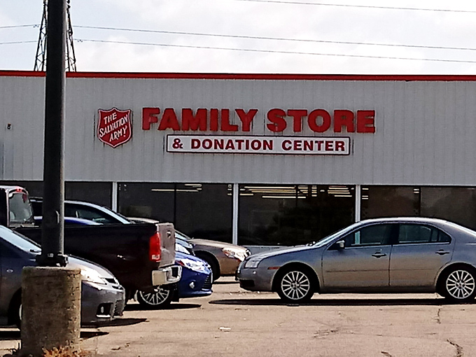 The spacious parking lot welcomes shoppers who might leave with significantly more than they originally planned to buy.