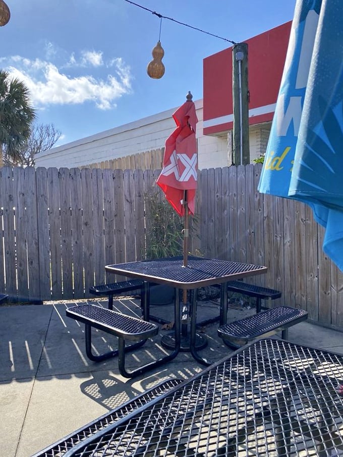The outdoor patio &ndash; where Florida sunshine meets taco bliss. Just add friends and cold drinks for the perfect afternoon escape.